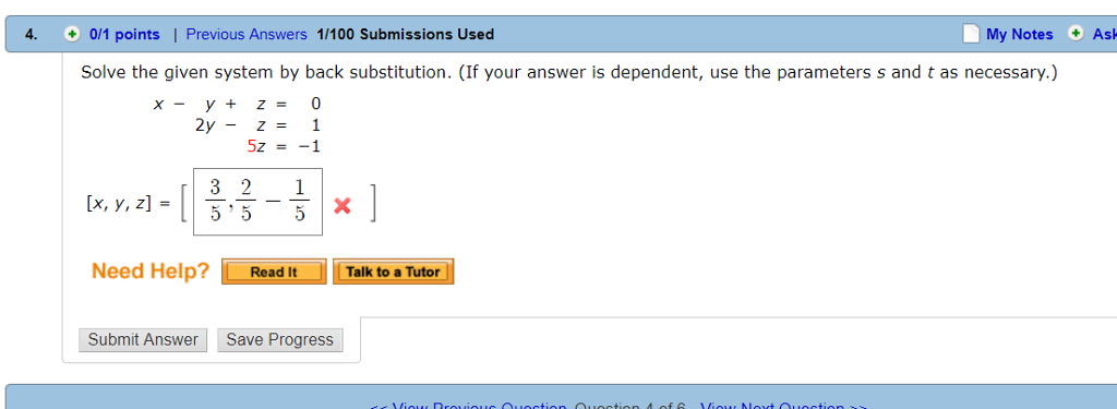 Solved Solve the given system by back substitution. (If your | Chegg.com