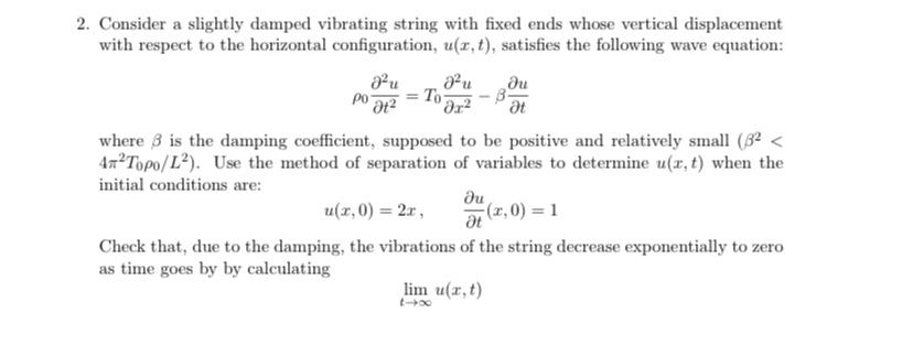 Solved 2. Consider a slightly damped vibrating string with | Chegg.com