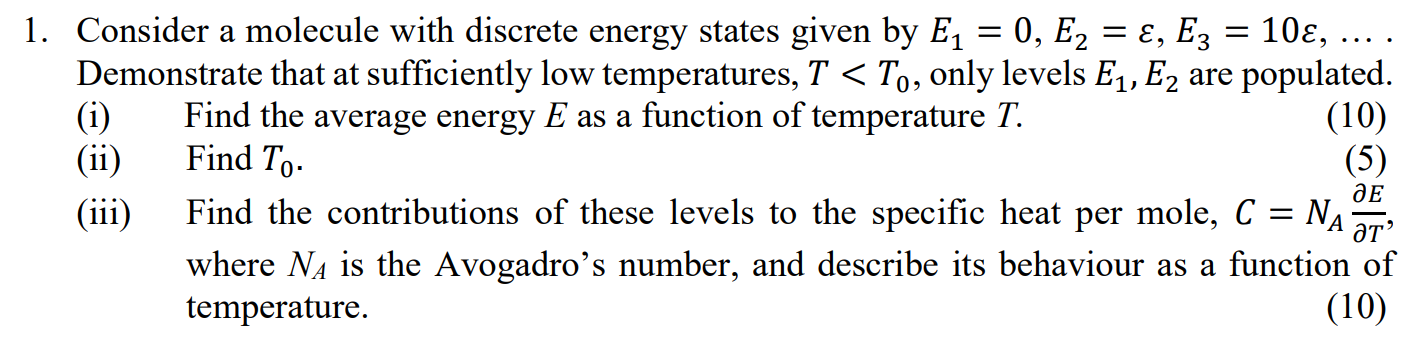 Solved 1. Consider a molecule with discrete energy states | Chegg.com