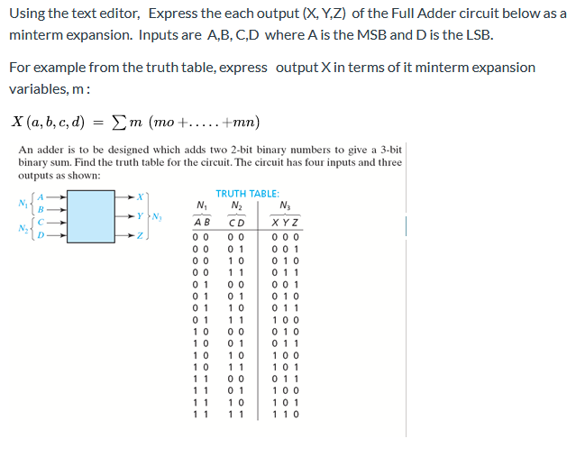 Solved Using the text editor, Express the each output (X, | Chegg.com