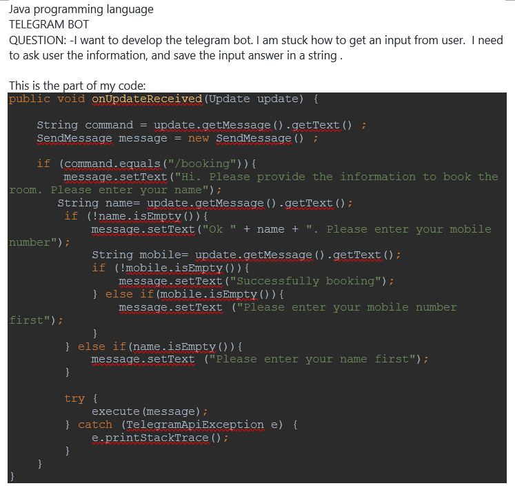 Solved Java programming language TELEGRAM BOT QUESTION: -I | Chegg.com