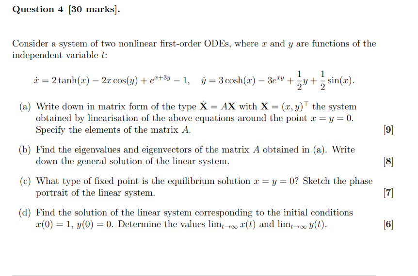 Solved Consider a system of two nonlinear first-order ODEs, | Chegg.com