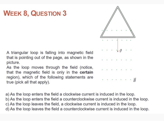 Solved WEEK 8, QUESTION 3 A triangular loop is falling into | Chegg.com