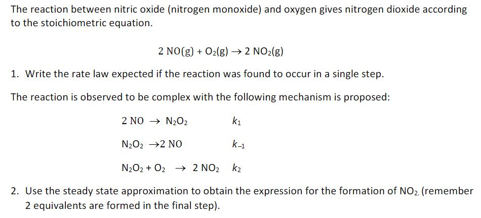 Solved The reaction between nitric oxide (nitrogen monoxide) | Chegg.com
