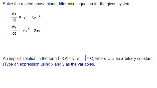 Solved An implicit solution in the form F(x,y)=C ﻿is ,=C, | Chegg.com