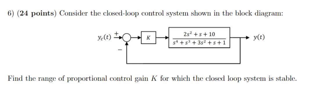 Solved 6) (24 points) Consider the closed-loop control | Chegg.com