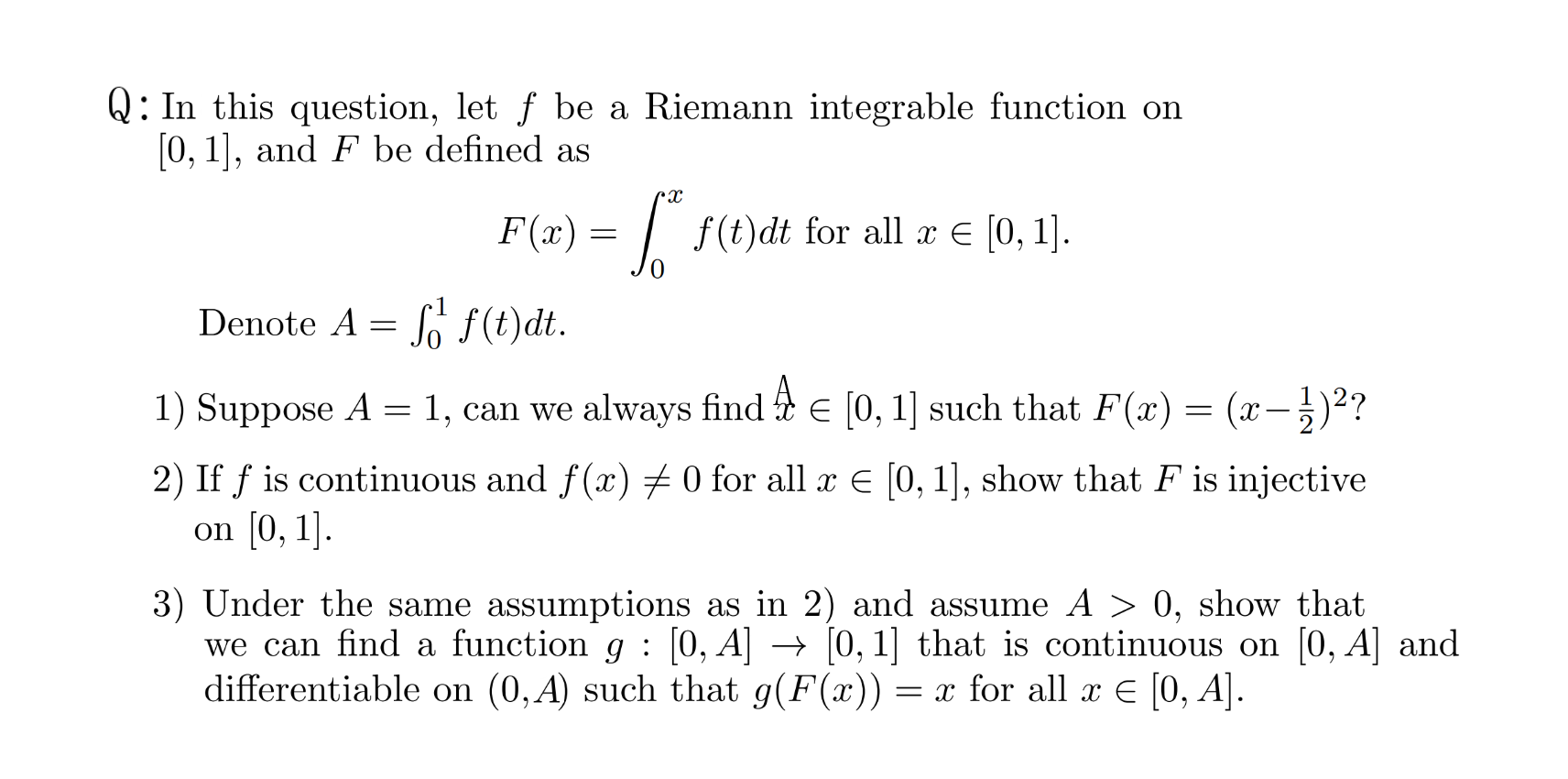 Solved Let f be a Riemann integrable function on [0,1], and | Chegg.com