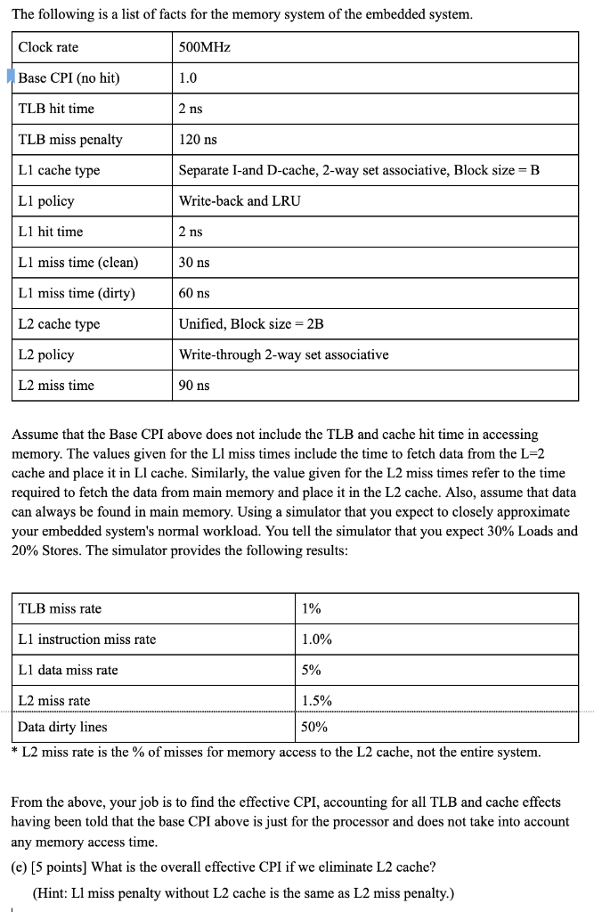 Solved Why does L1 miss time (dirty) multiple by 2 in the | Chegg.com