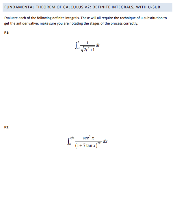 Solved FUNDAMENTAL THEOREM OF CALCULUS V2: DEFINITE | Chegg.com