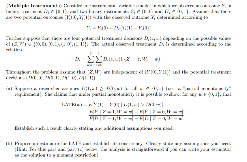 Solved (Multiple Instruments) Consider an instrumental | Chegg.com