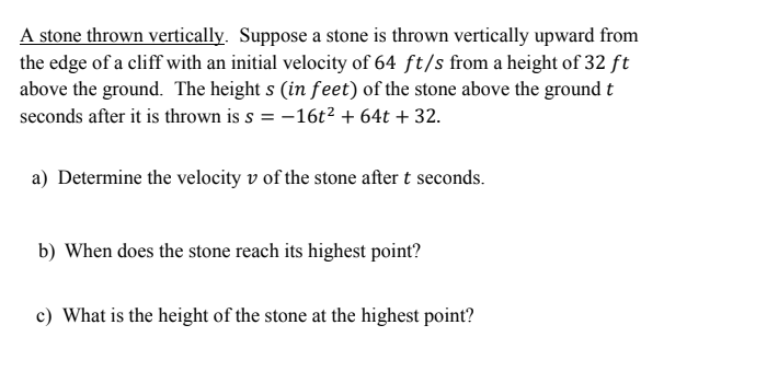 Solved A stone thrown vertically. Suppose a stone is thrown | Chegg.com