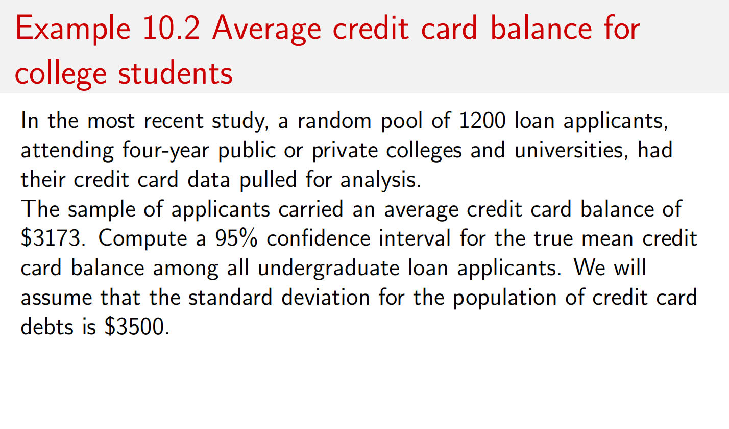 Solved a Example 10.2 Average credit card balance for | Chegg.com