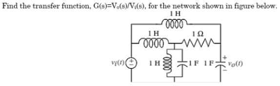 Solved Find the transfer function, G(s)=V0sVi(s), ﻿for the | Chegg.com