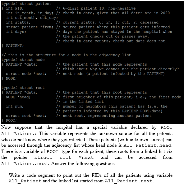 Solved Typedef Struct Patient Int Pid 6 Digit Patient 