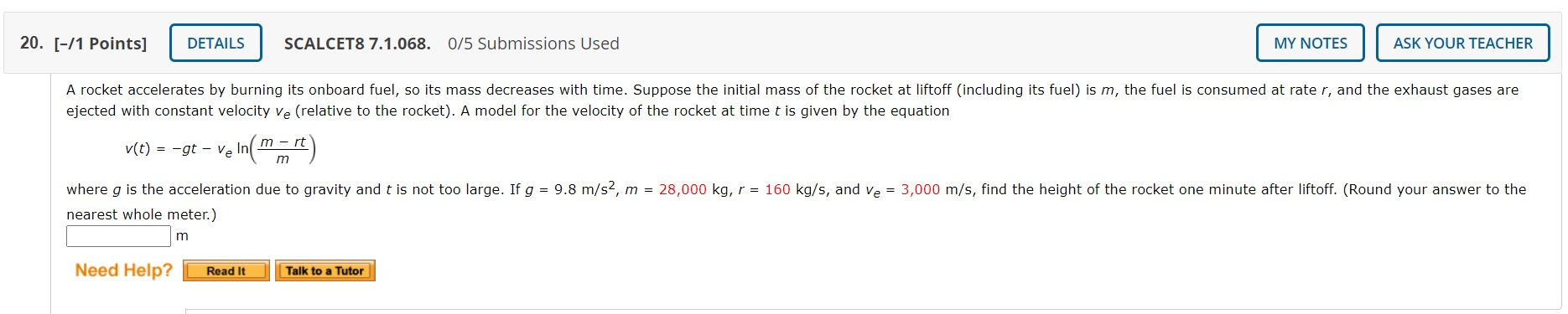 Solved 20. [-/1 Points] DETAILS SCALCET8 7.1.068. 0/5 | Chegg.com