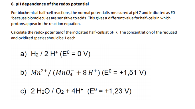 Solved 6. pH dependence of the redox potential For | Chegg.com