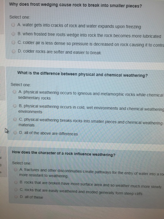 Solved Why does frost wedging cause rock to break into | Chegg.com