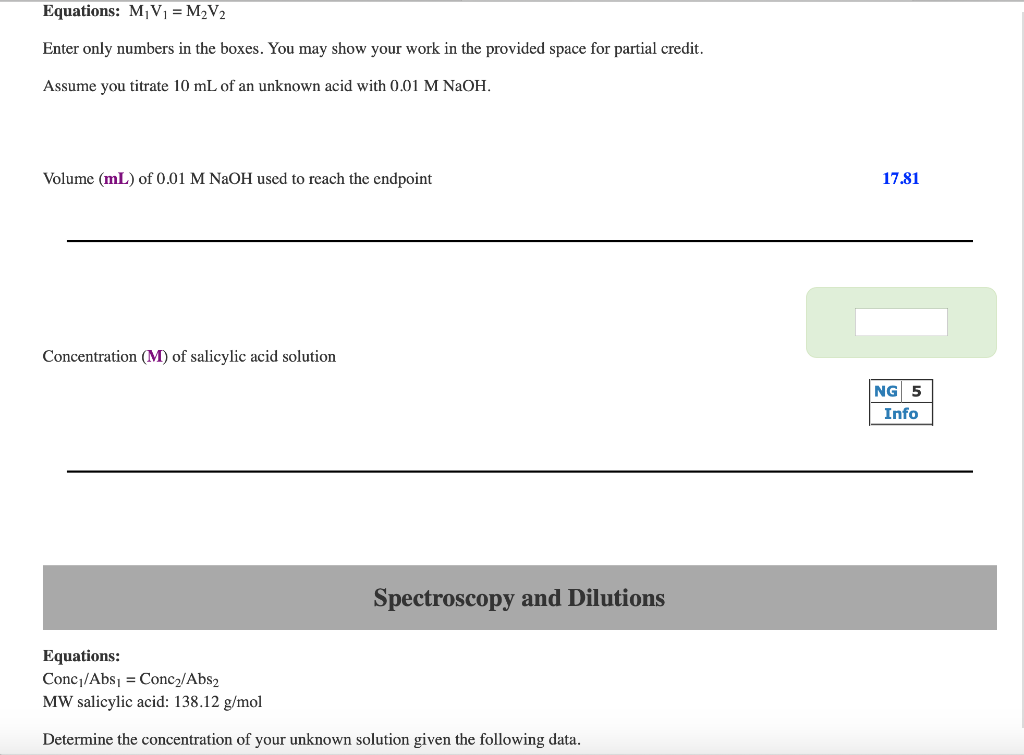 Equations: M, Vj = M2V2 Enter only numbers in the | Chegg.com