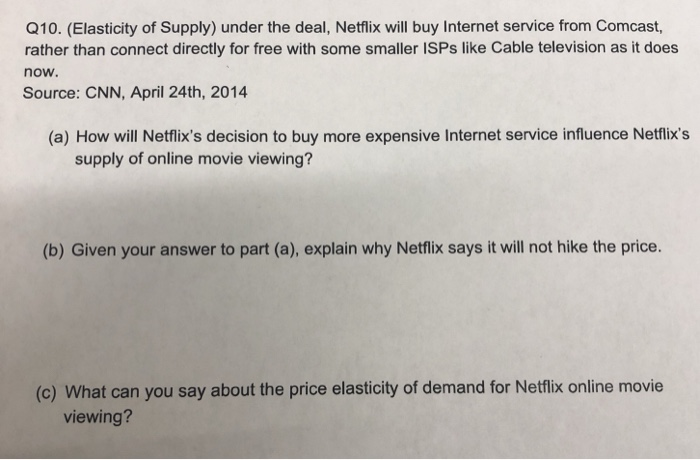 Solved Q10. (Elasticity of Supply) under the deal, Netflix | Chegg.com