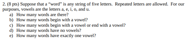 Solved 2. (8 pts) Suppose that a "word” is any string of | Chegg.com