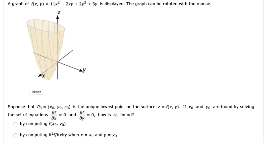 Solved A graph of f(x, y) = 11x2 - 2xy + 2y2 + 3y is | Chegg.com