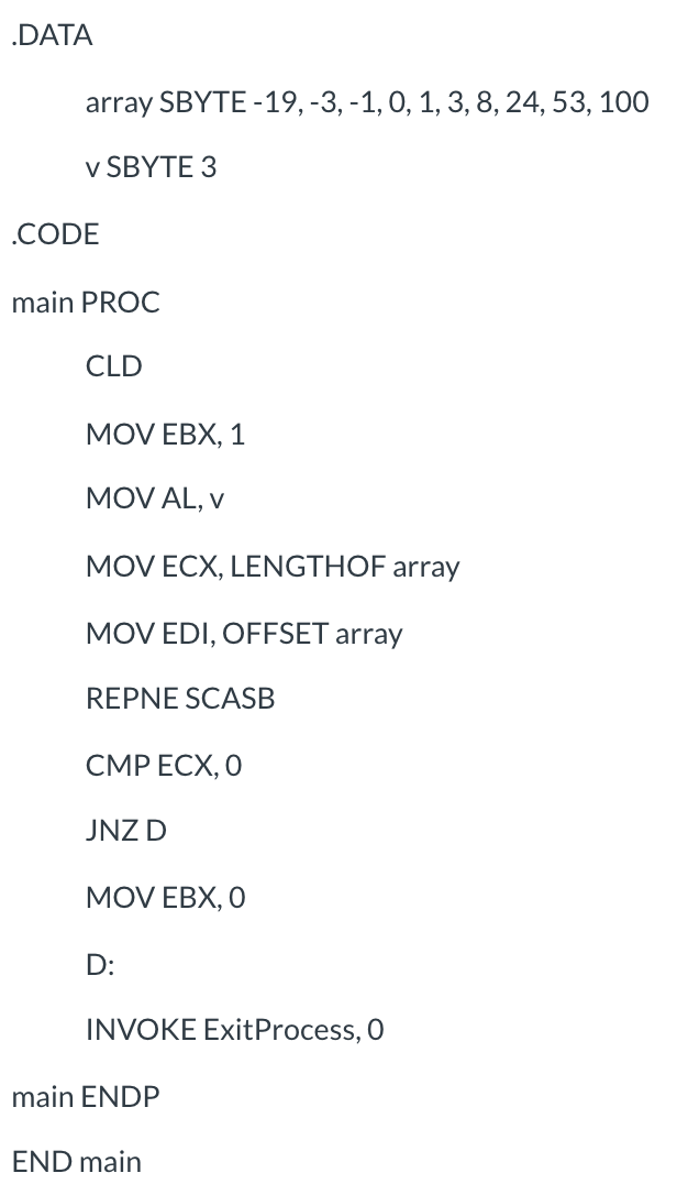 .DATA array SBYTE-19,-3,-1, 0, 1, 3, 8, 24, 53, 100 v | Chegg.com