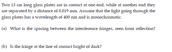 Solved Two 13 cm long glass plates are in contact at one | Chegg.com