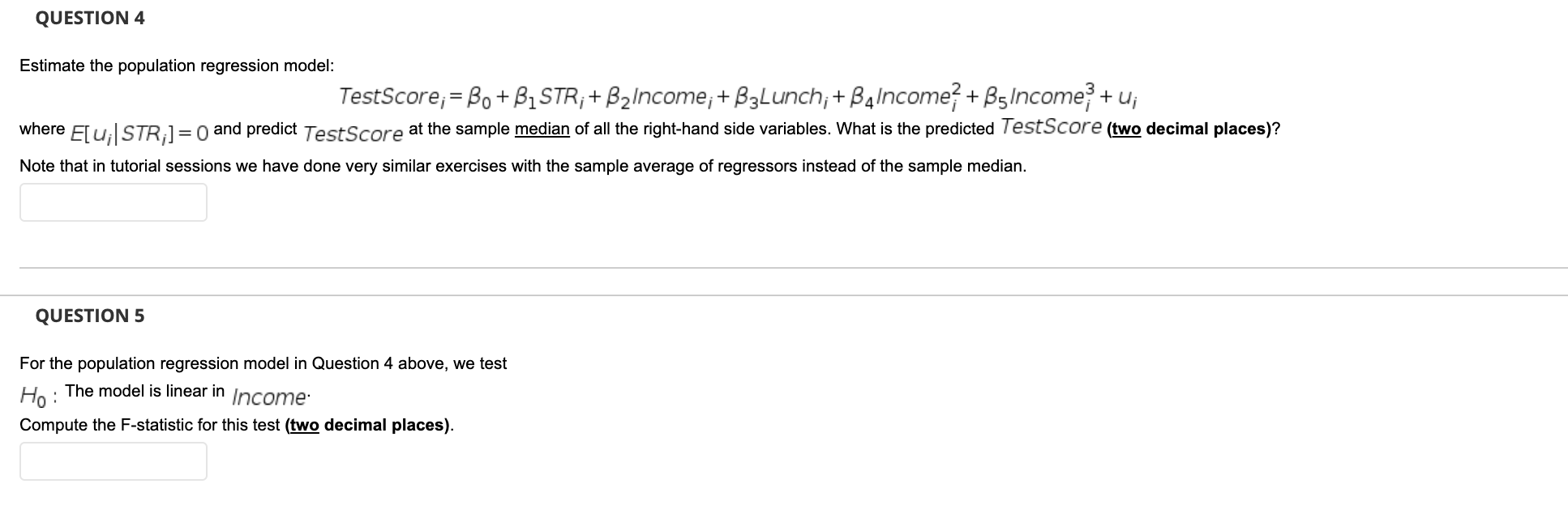Solved QUESTION 4 Estimate the population regression model: | Chegg.com Solved QUESTION 4 Estimate the population regression model: | Chegg.com