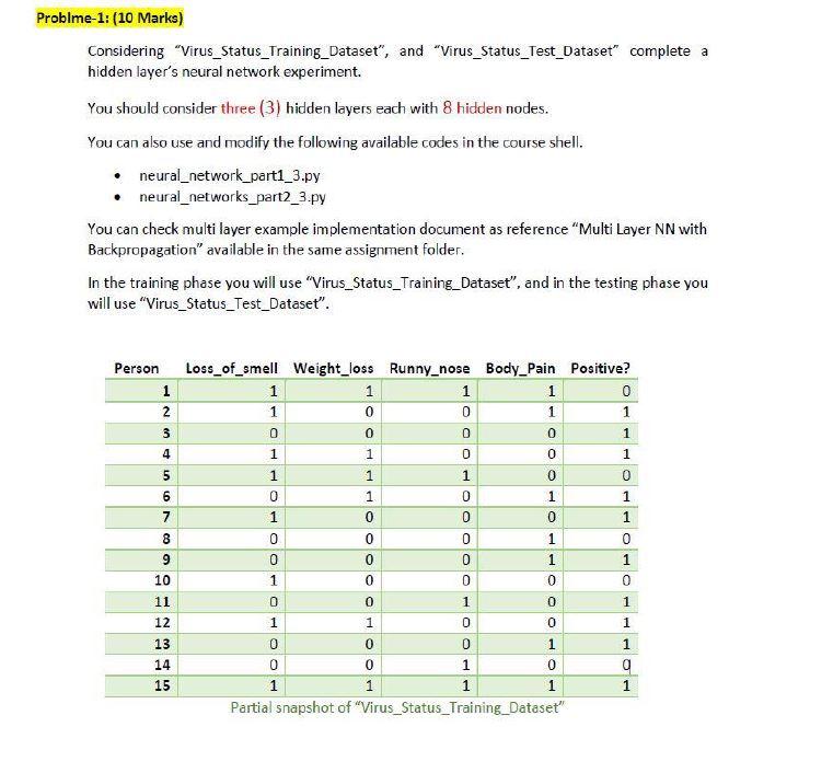 Considering "Virus_Status_Training_Dataset", and | Chegg.com