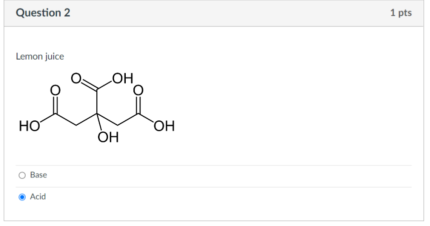 Solved Lemon juice Base Acid | Chegg.com