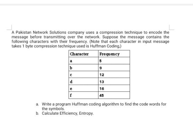 Solved A Pakistan Network Solutions company uses a | Chegg.com