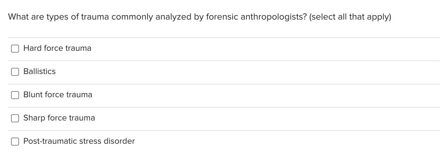 Solved What are types of trauma commonly analyzed by | Chegg.com
