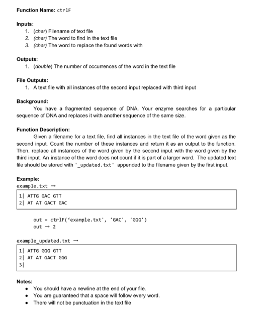 Solved Function Name Ctrlf Inputs Char Filename Of Text 7659