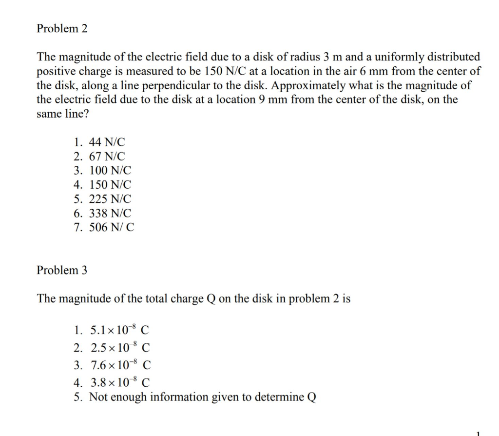 Solved Problem 2 The magnitude of the electric field due to | Chegg.com