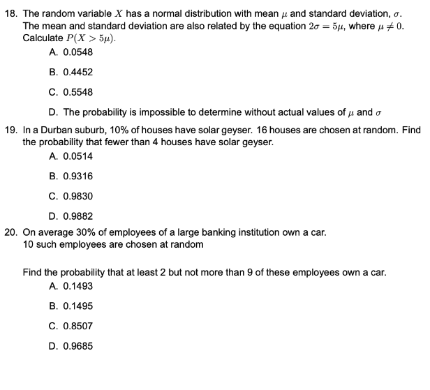 Solved 18. The random variable X has a normal distribution | Chegg.com