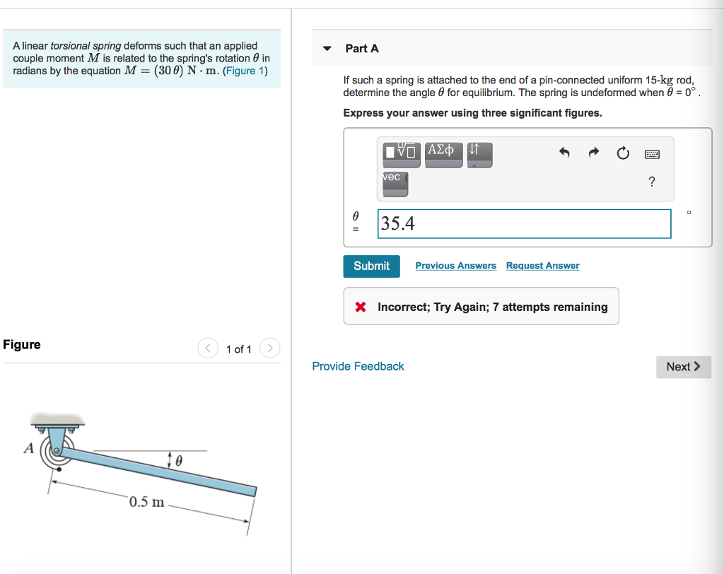 Solved A linear torsional spring deforms such that an | Chegg.com