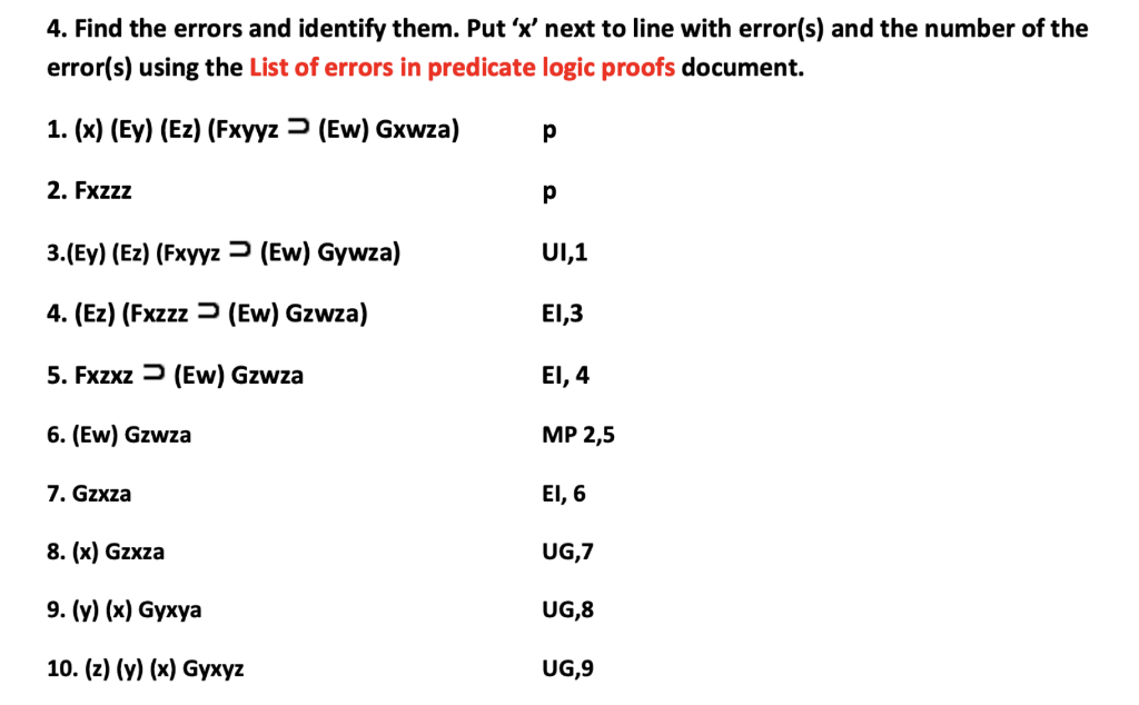 Solved 4. Find the errors and identify them. Put 'x' next to | Chegg.com