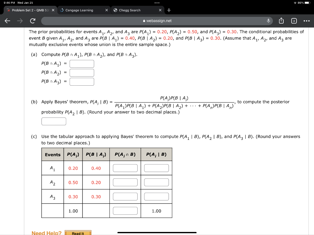 Solved The prior probabilities for events A1,A2, and A3 are | Chegg.com