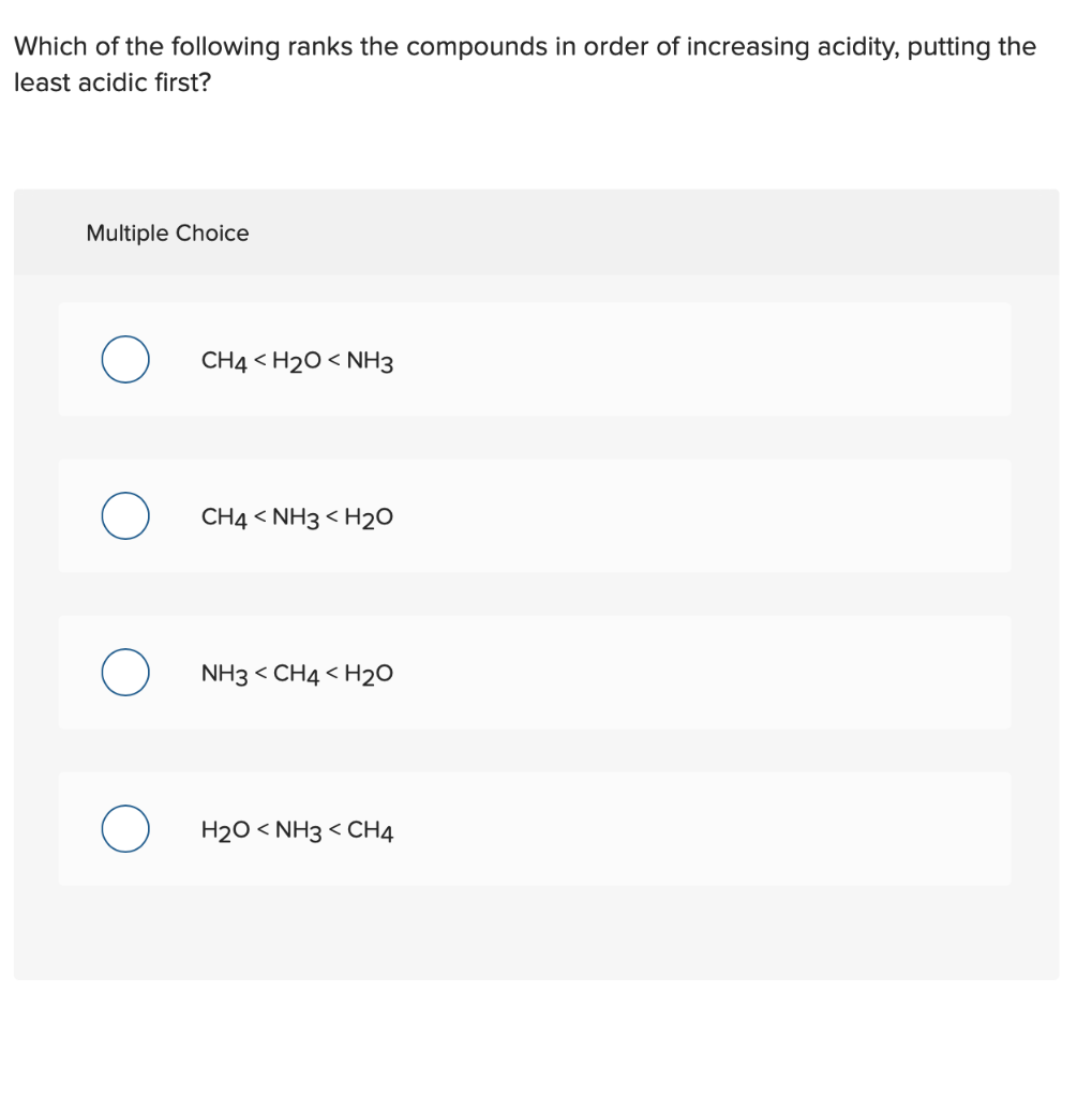 Solved Which of the following ranks the compounds in order | Chegg.com