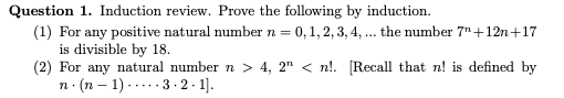 Solved Question 1. Induction review. Prove the following by | Chegg.com