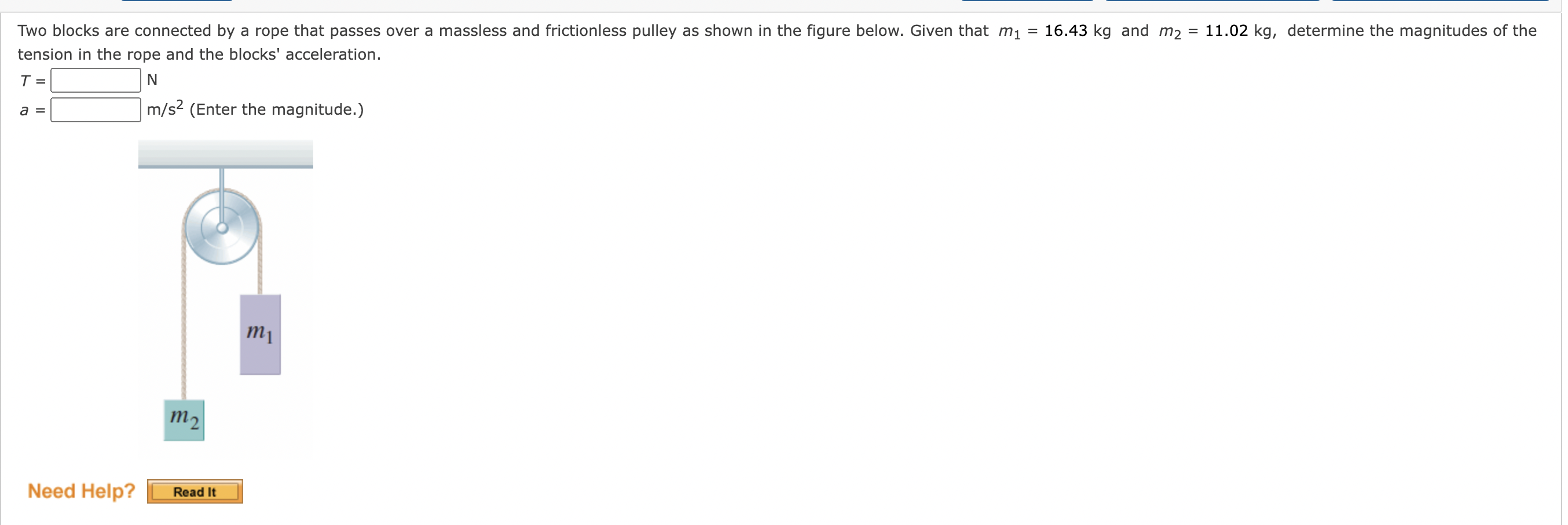 Solved tension in the rope and the blocks' acceleration. | Chegg.com