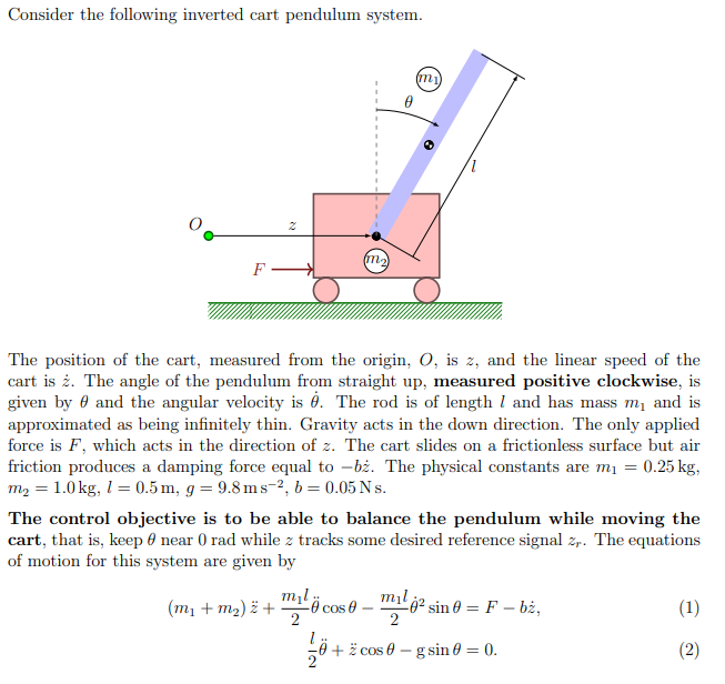 Consider the following inverted cart pendulum system. | Chegg.com