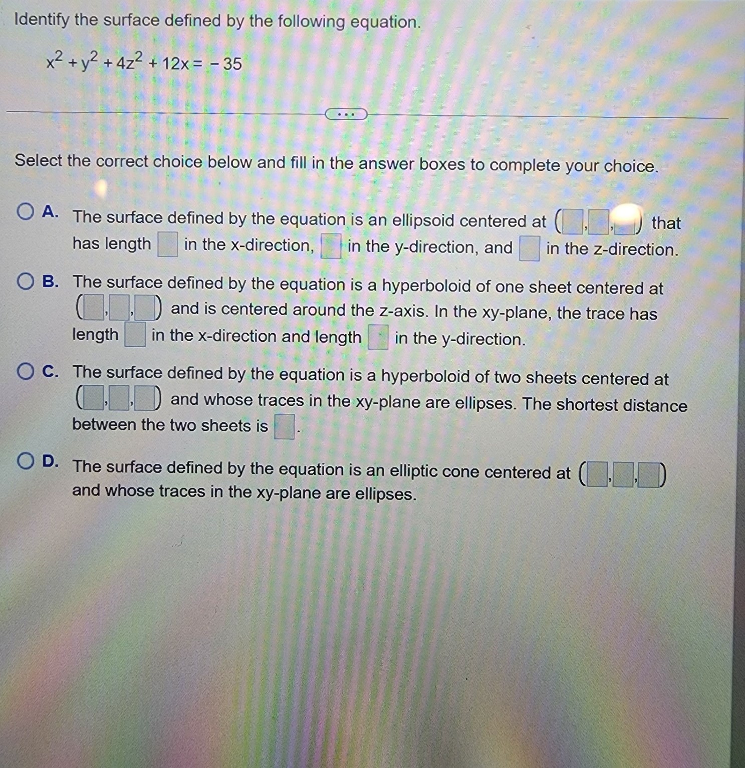 Solved Identify the surface defined by the following | Chegg.com
