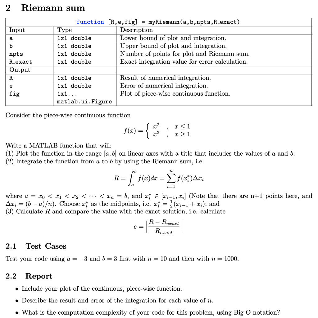 Solved 2 Riemann Sum Input A Function [r E Fig]