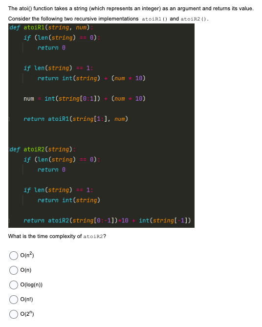 Solved The atoi() function takes a string (which represents | Chegg.com