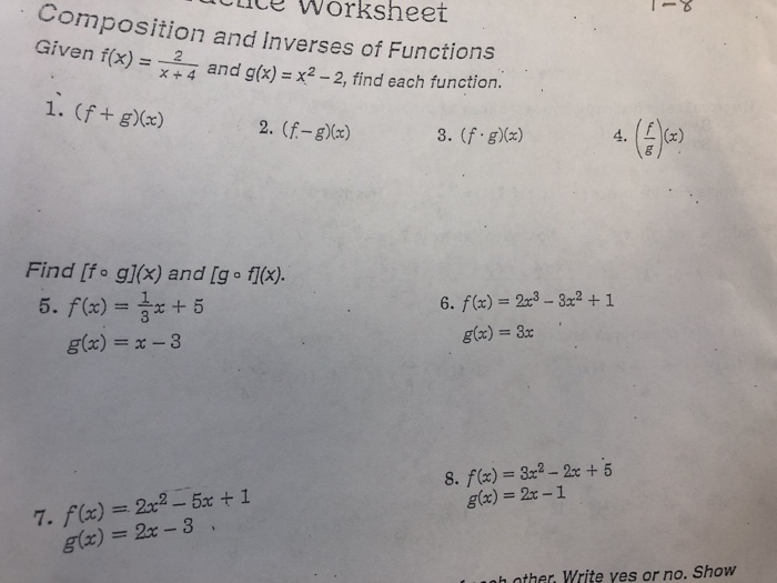 Solved Lite Worksheet Composition and inverses of Functions | Chegg.com