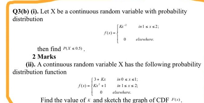 Solved Q3(b) (i). Let X be a continuous random variable with | Chegg.com
