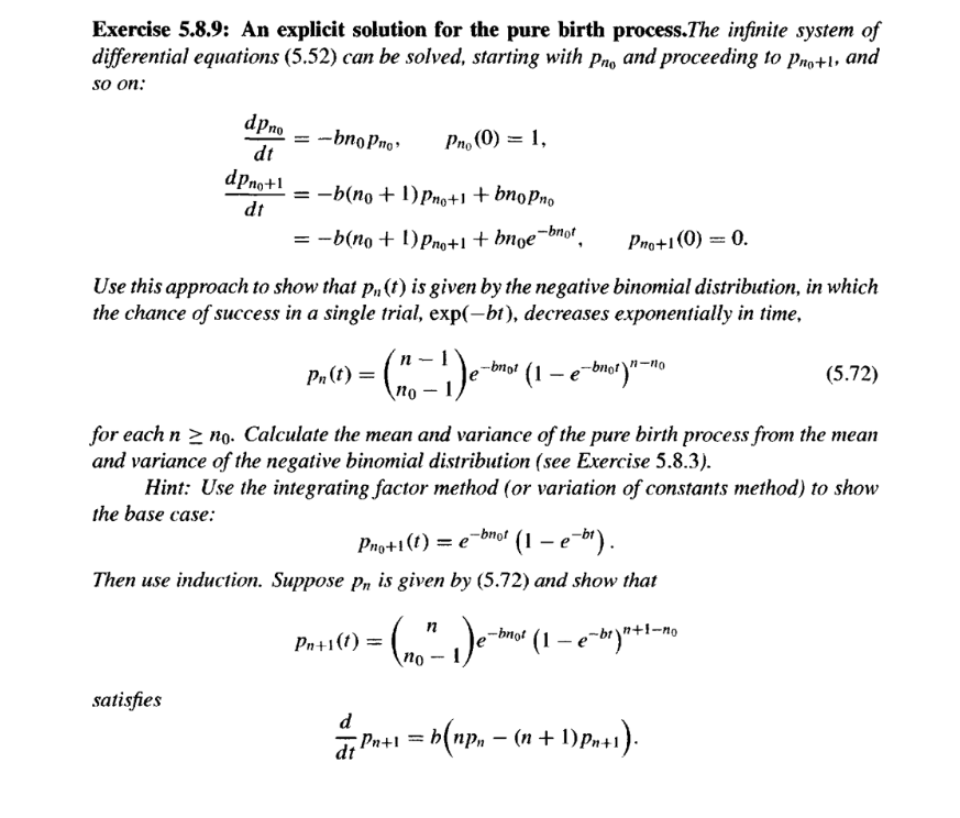 Exercise 5.8.9: An explicit solution for the pure | Chegg.com
