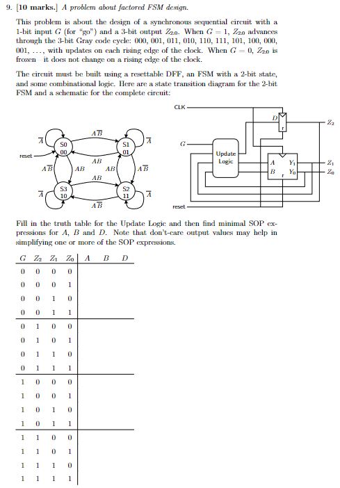 Solved 9. [10 marks.] A problem about factored FSM design. | Chegg.com