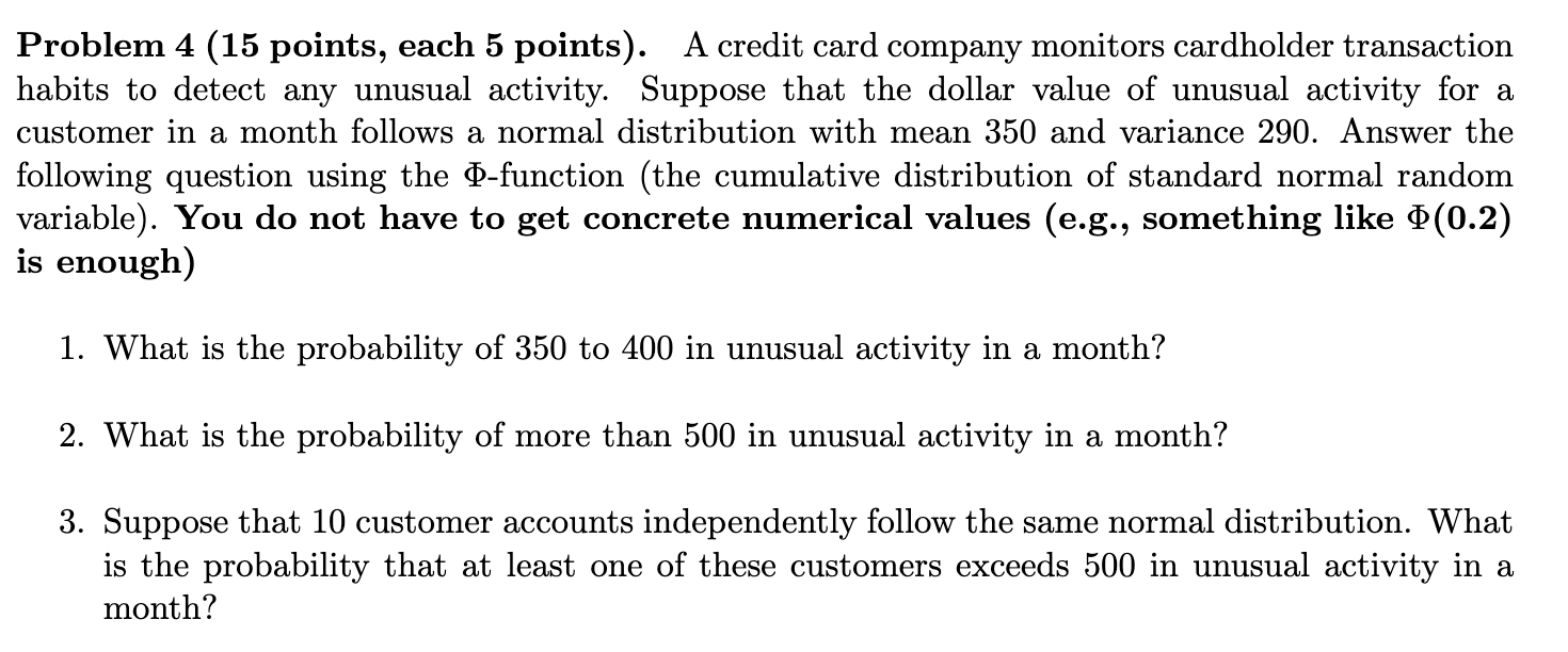 Solved Problem 4 (15 points, each 5 points). A credit card | Chegg.com